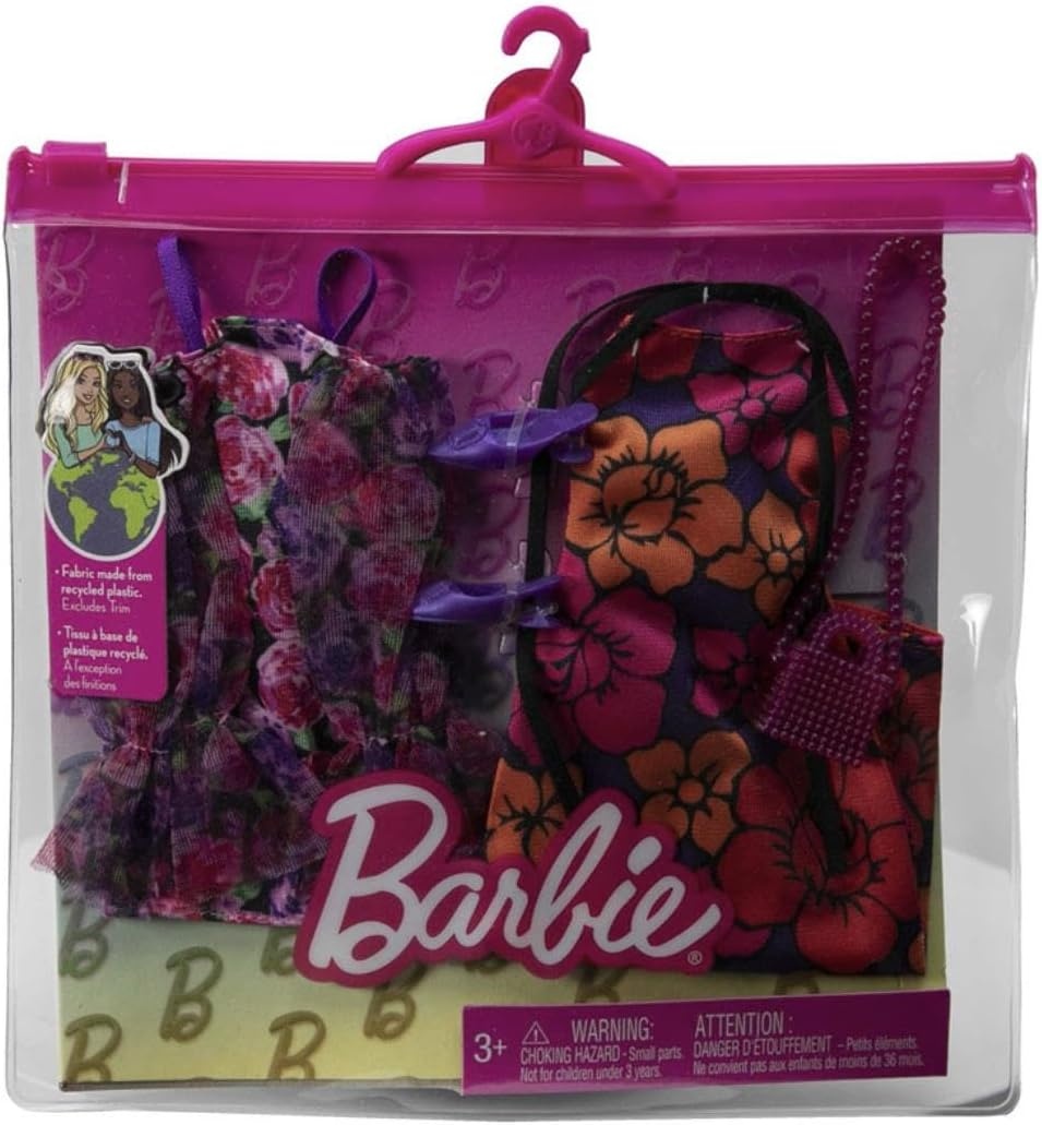 Barbie Clothes Set, Fashion & Accessory 2-Pack Dolls, 2 Dressy Floral ...