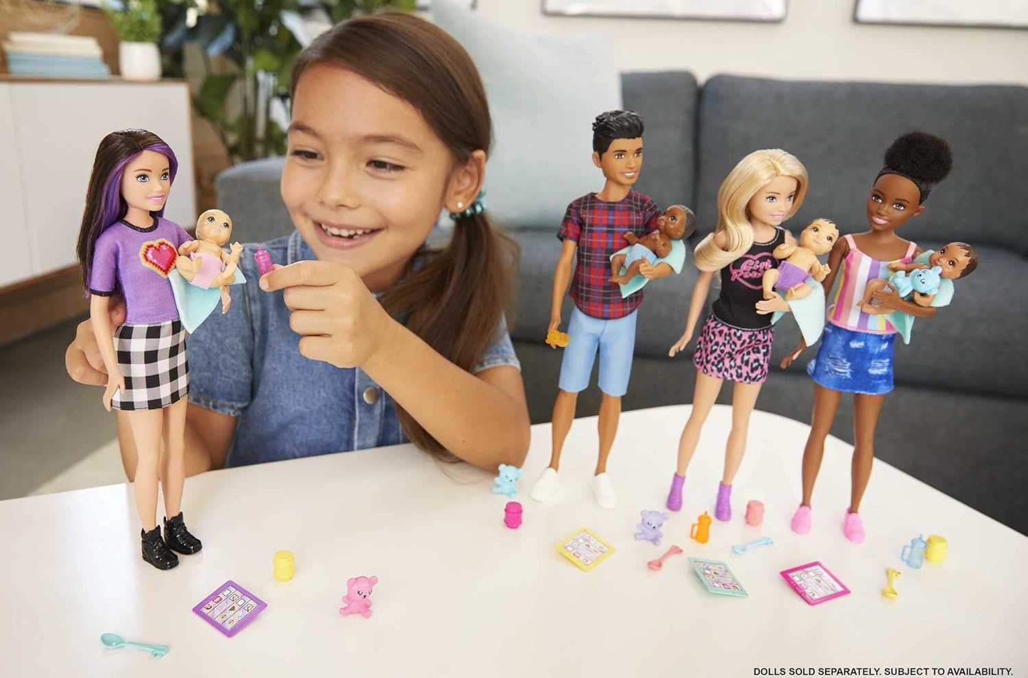 Barbie Skipper Babysitters, Inc Set with 9-in Brunette Skipper Doll ...