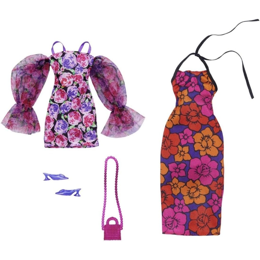Barbie Clothes Set, Fashion & Accessory 2-Pack Dolls, 2 Dressy Floral ...